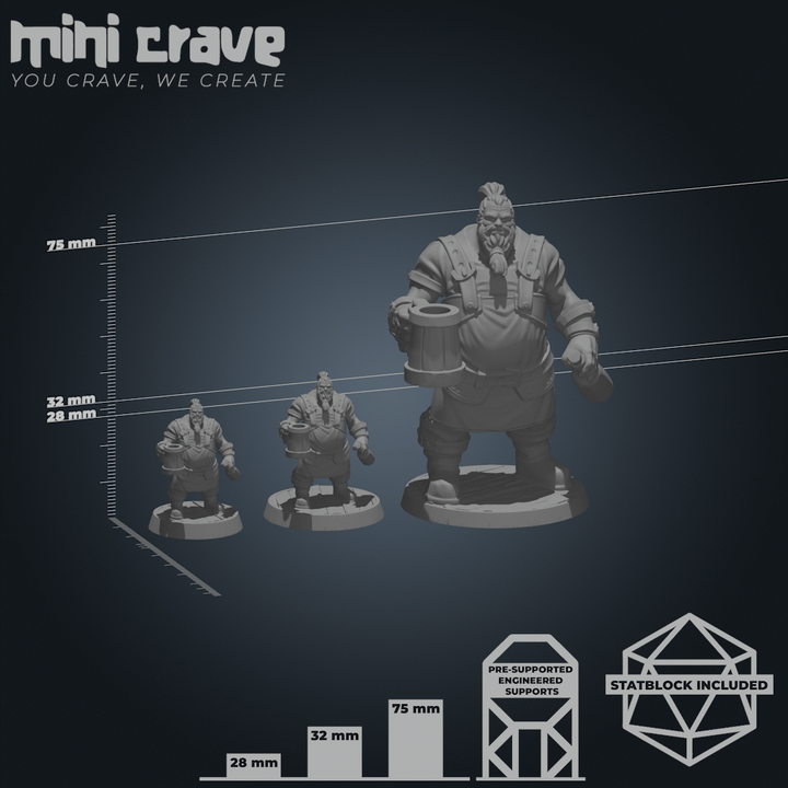 3D Printable Town NPCs - Dwarf Innkeeper Miniature | Pre-Supported ...