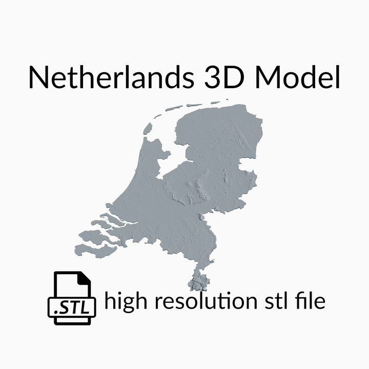 3D Printable Netherlands Country Topographic Map - 3D Terrain Elevation ...