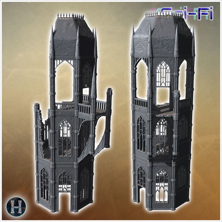 3D Printable Tower-like structure with high gothic arches, spiked ...