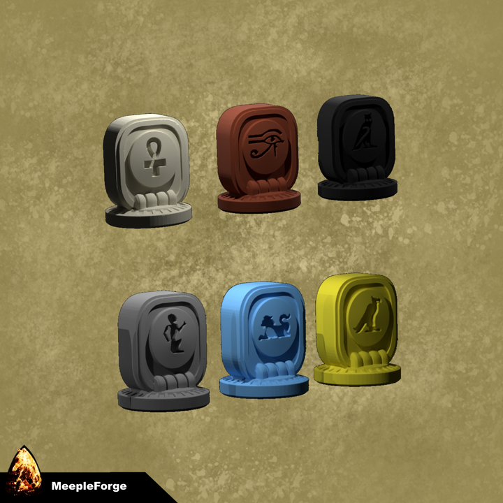 3D Printable Imhotep Player Tokens by Andy at MeepleForge