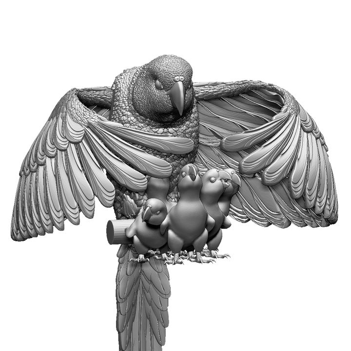3D Printable parrot and chicks by Dmitry Tishchenkov