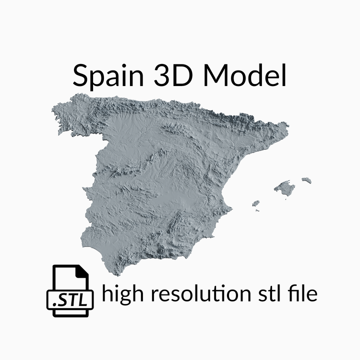 3D Printable Spain Country Topographic Map - 3D Terrain Elevation ...