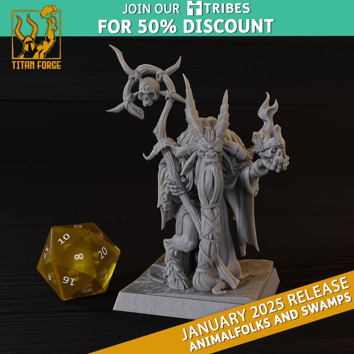 3D Printable Goatman Shaman - Animalfolks and Swamps - Titan Forge ...