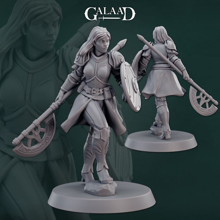 3D Printable Female fighter axe and shield by Galaad Miniatures