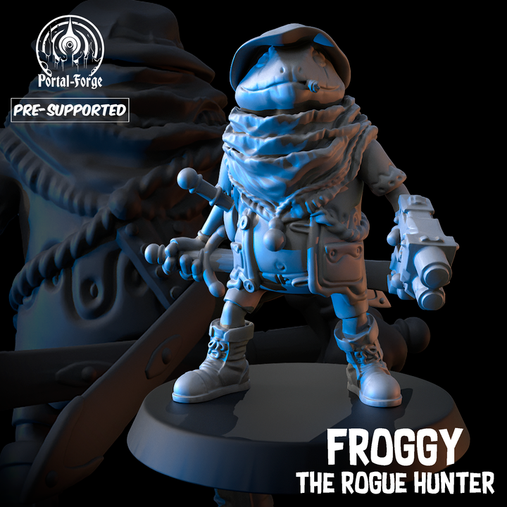 3D Printable Froggy the rogue hunter - (32mm & 50mm Versions) Presupported by Portal Forge