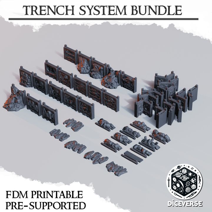 3D Printable Trench Terrain: Trench System Bundle by Diceverse