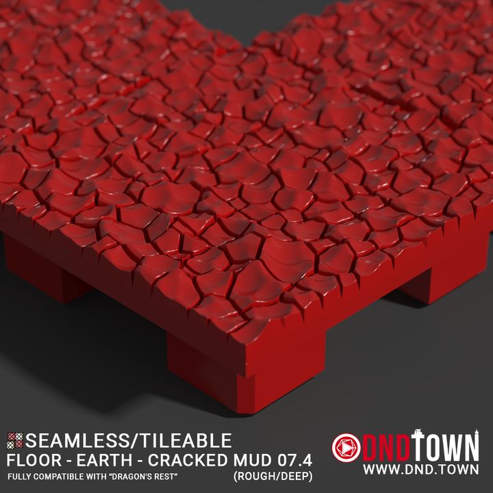 3D Printable Floor - Earth - Cracked Mud 7.4 (ROUGH/DEEP) - 3D Modular ...