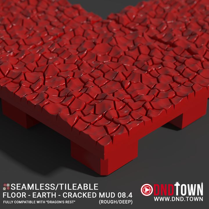 3D Printable Floor - Earth - Cracked Mud 8.4 (ROUGH/DEEP) - 3D Modular ...