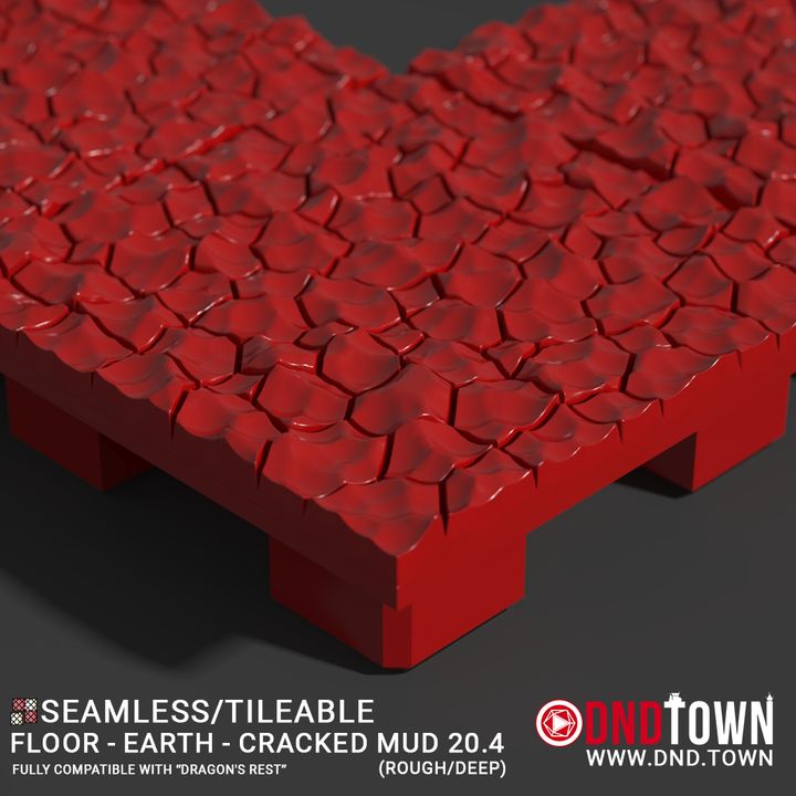 3D Printable Floor - Earth - Cracked Mud 20.4 (ROUGH/DEEP) - 3D Modular ...