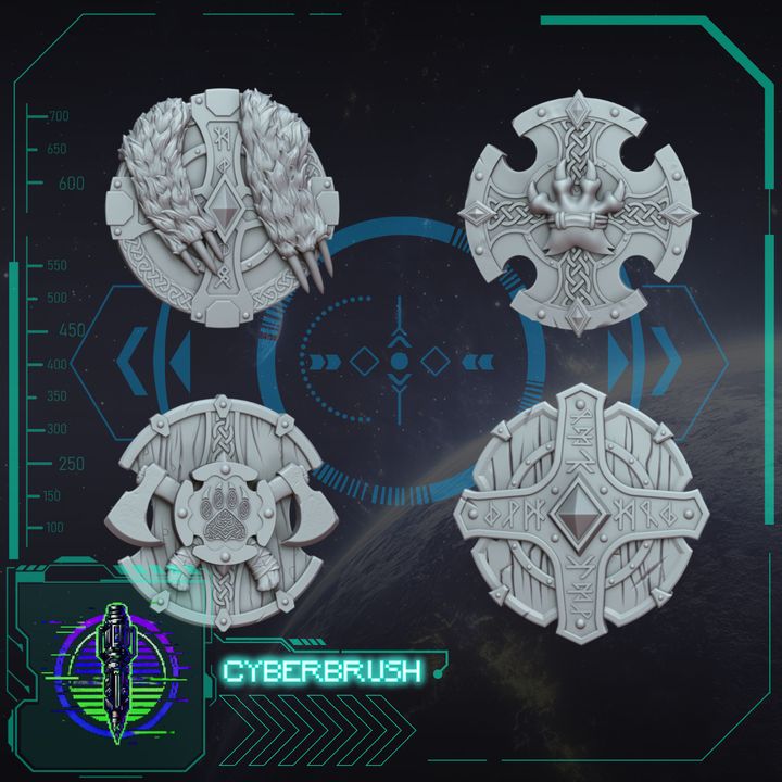 3D Printable Space Vikings Shields set 2 by Cyberbrush