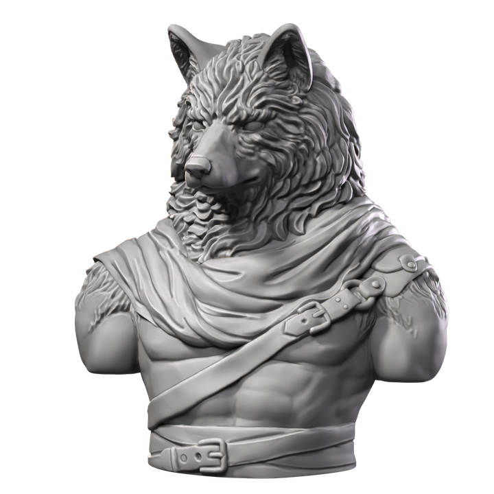 3D Printable Abarin - Wolf Anthro Bust by TeethPaws