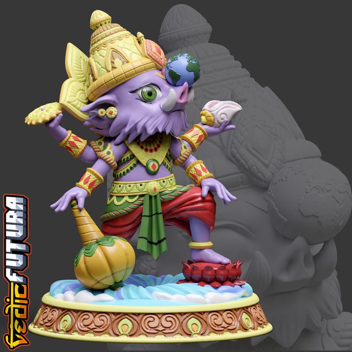 3D Printable Chibi Varaha - Carrying the Earth by VedicFutura