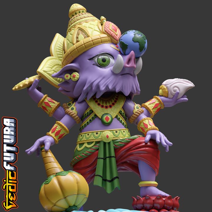 3D Printable Chibi Varaha - Carrying the Earth by VedicFutura