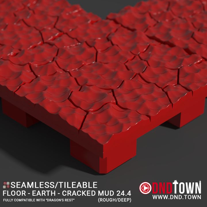 3D Printable Floor - Earth - Cracked Mud 24.4 (ROUGH/DEEP) - 3D Modular ...