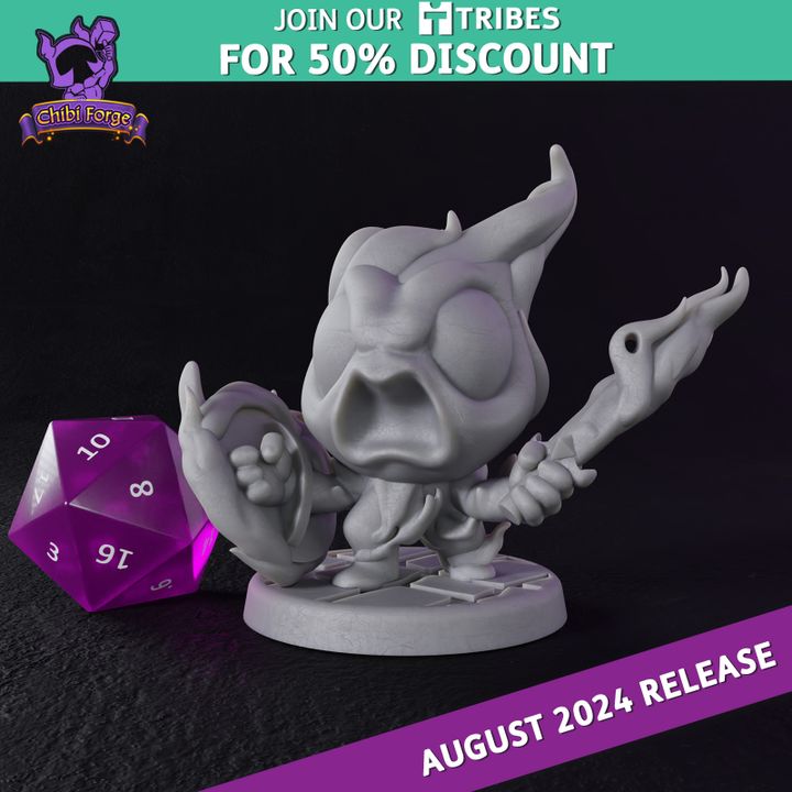 3D Printable Fire Elemental with Sword and Shield - Chibi Forge by ...