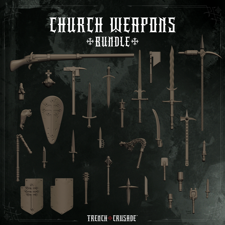 3D Printable Church Weapons Sprue - Trench Crusade by Factory Fortress Inc.