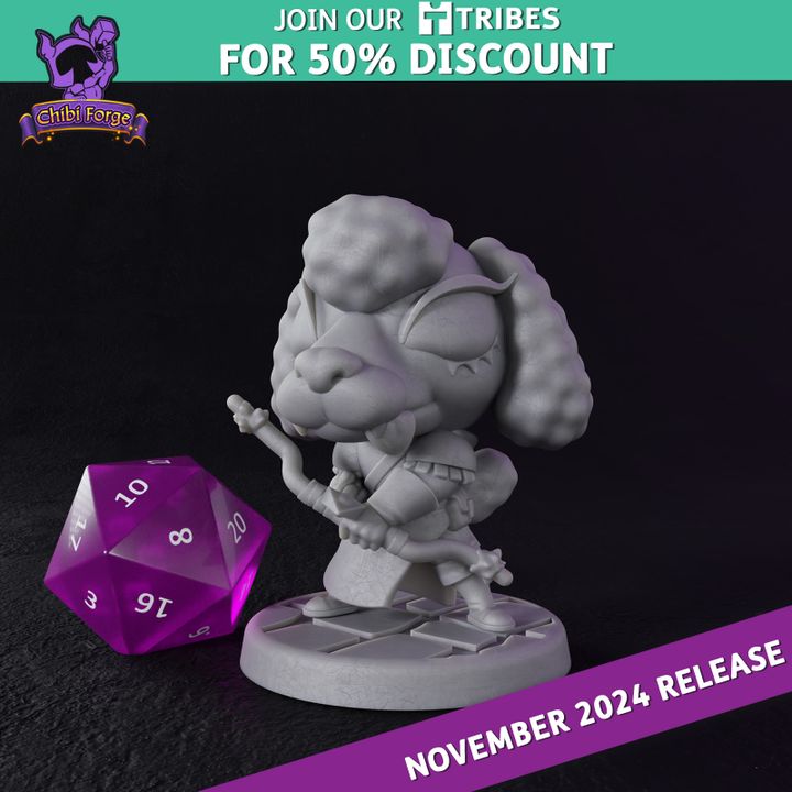 3D Printable Female Dogfolk Ranger - Chibi Forge by Titan Forge Miniatures