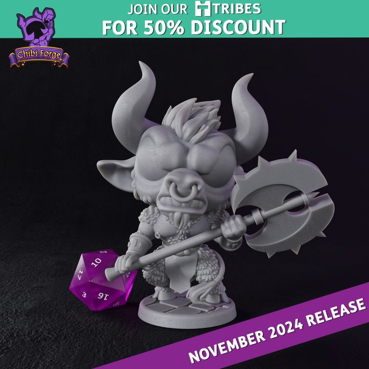 3D Printable Minotaur - Chibi Forge by Titan Forge Miniatures