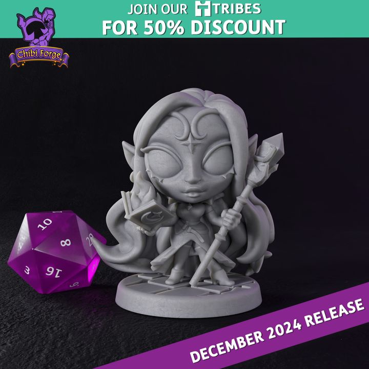 3D Printable Female Elf Warlock - Chibi Forge by Titan Forge Miniatures