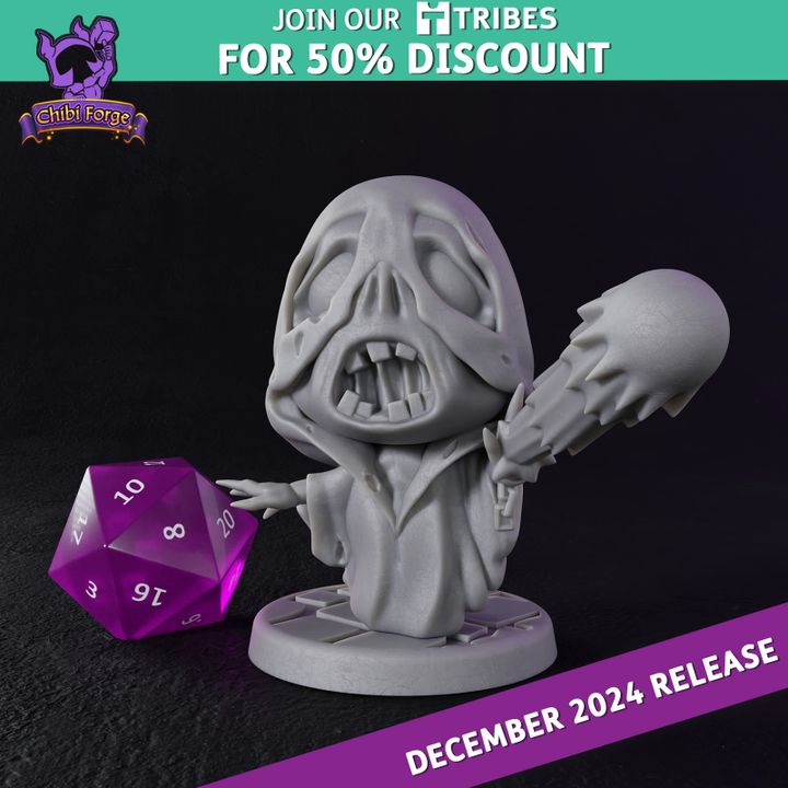 3D Printable Ghost with Magic Bolt - Chibi Forge by Titan Forge Miniatures
