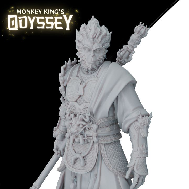 3D Printable Sun Wukong (32mm & 75mm) by Saga Miniatures