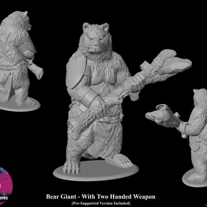 3D Printable Bear Giant - With Two Handed Weapon by Sloth Miniatures