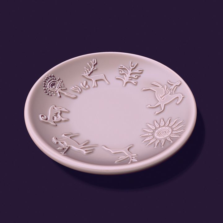 3D Printable plate shape with petroglyphs diameter - 140mm for casting ...