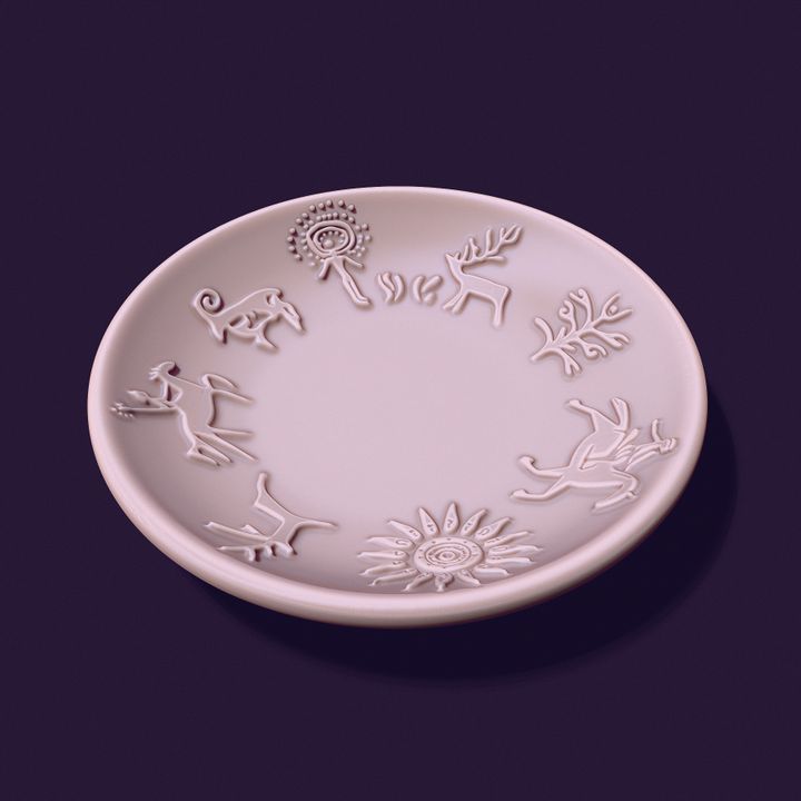 3D Printable plate shape with petroglyphs diameter - 140mm for casting ...