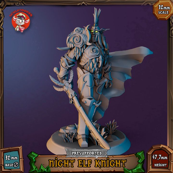 3D Printable Night Elf Knight - 32mm scale pre-supported miniature by ...