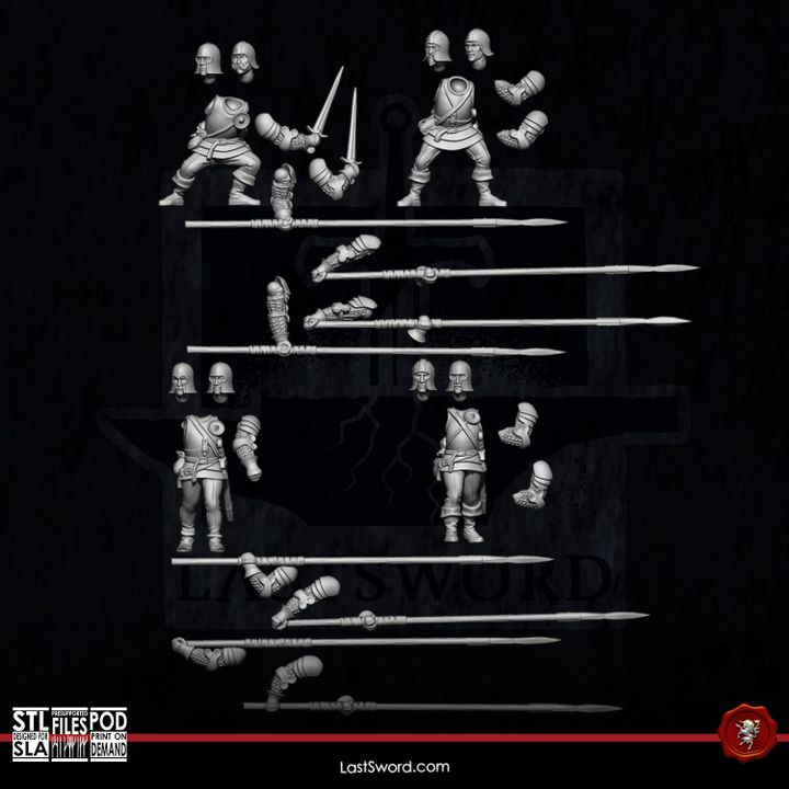 3D Printable Light Pikemen by LastSword Miniatures