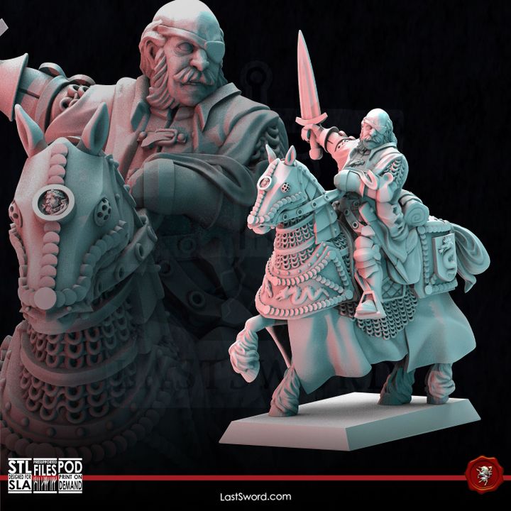 3D Printable Condottiero on horse by LastSword Miniatures