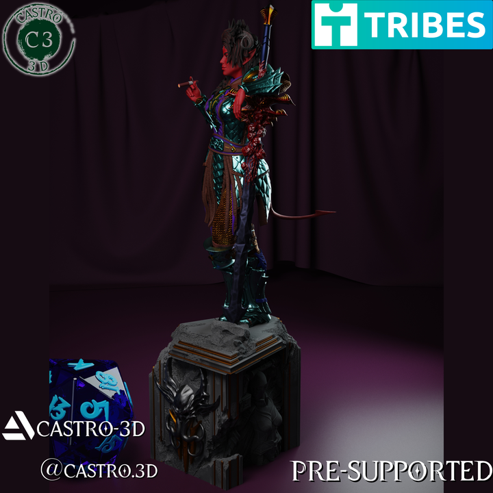 3D Printable Tiefling of Zariel - 32mm and 75mm miniature by Castro3D