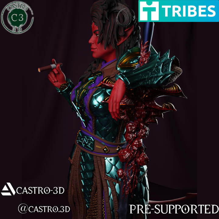 3D Printable Tiefling of Zariel - 32mm and 75mm miniature by Castro3D