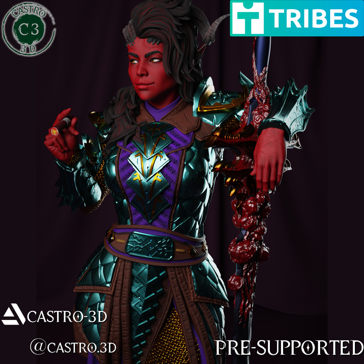 3D Printable Tiefling of Zariel - 32mm and 75mm miniature by Castro3D