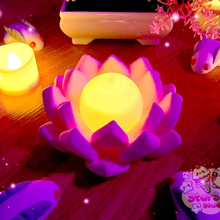 3D Printable Lotus Tea Light Kawaii Cottage Core Ambient Room Decor STL by StarMouse3D