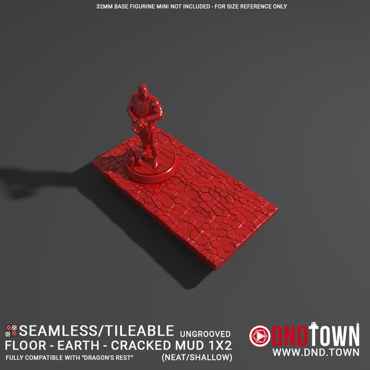 3D Printable Floor - Earth - Cracked Mud - 1x2 (2 Tiles) (UNGROOVED ...