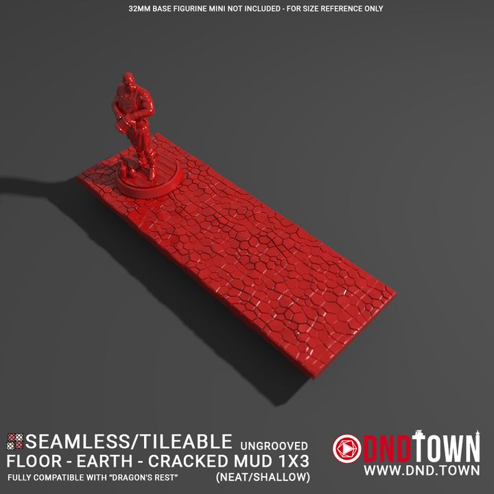 3D Printable Floor - Earth - Cracked Mud - 1x3 (3 Tiles) (UNGROOVED ...