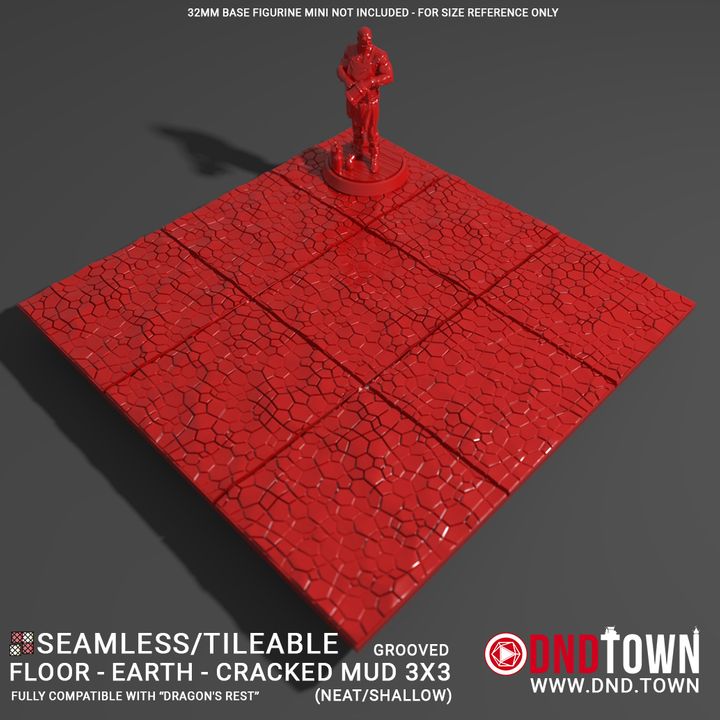 3D Printable 3D Modular Dungeon Tile: Floor - Earth - Cracked Mud - 3x3 ...