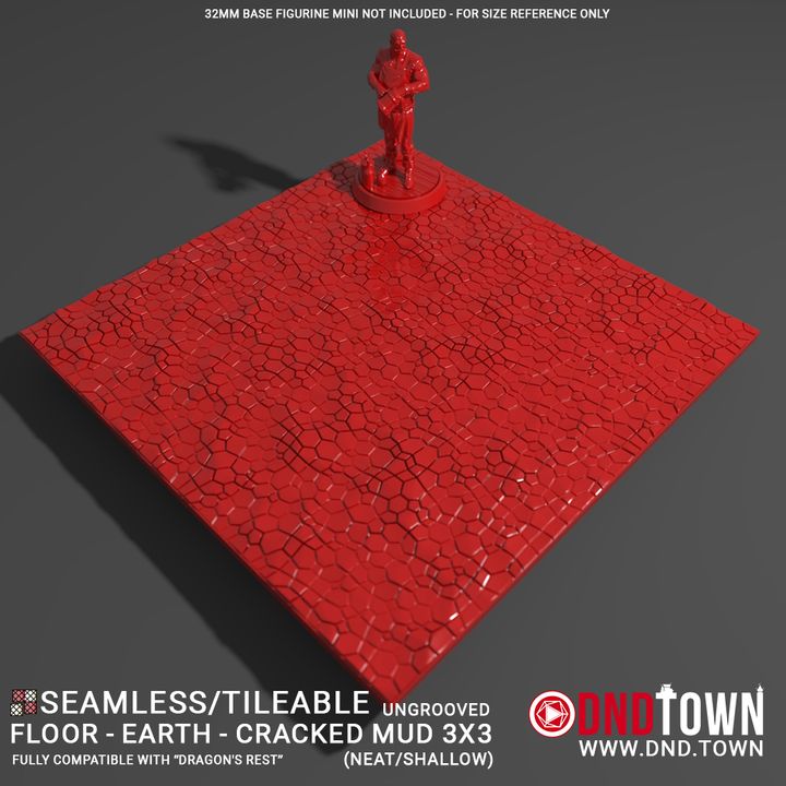 3D Printable 3D Modular Dungeon Tile: Floor - Earth - Cracked Mud - 3x3 ...