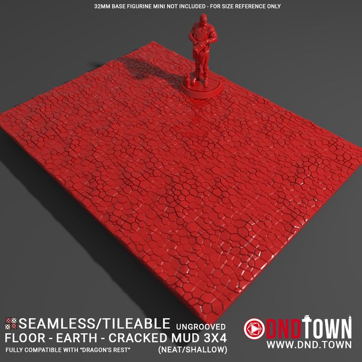 3D Printable Floor - Earth - Cracked Mud - 3x4 (12 Tiles) (UNGROOVED ...
