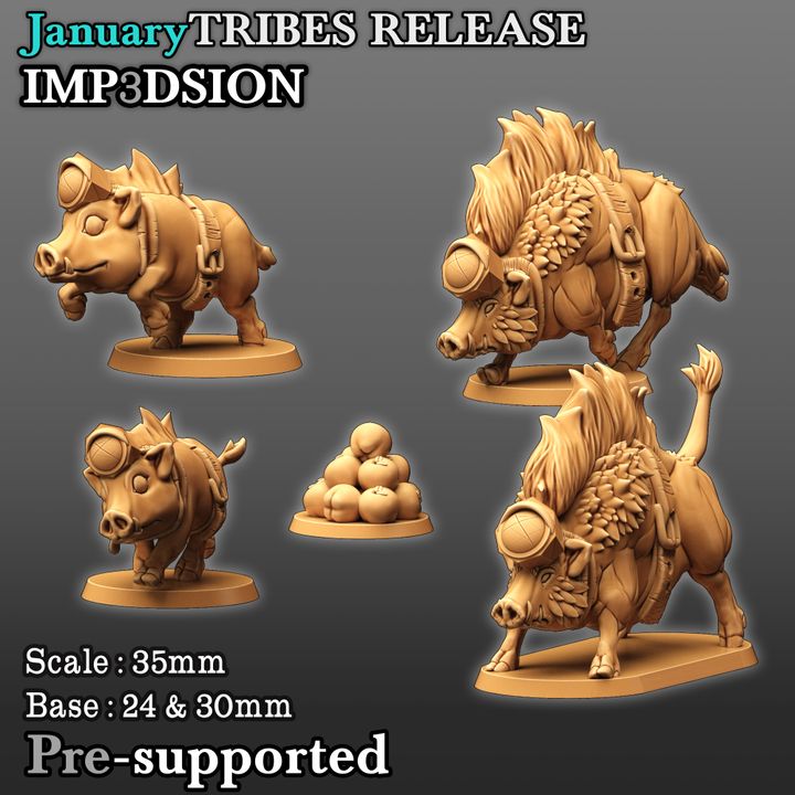 3D Printable Tammed boars (5 miniatures) by Imp3dsion