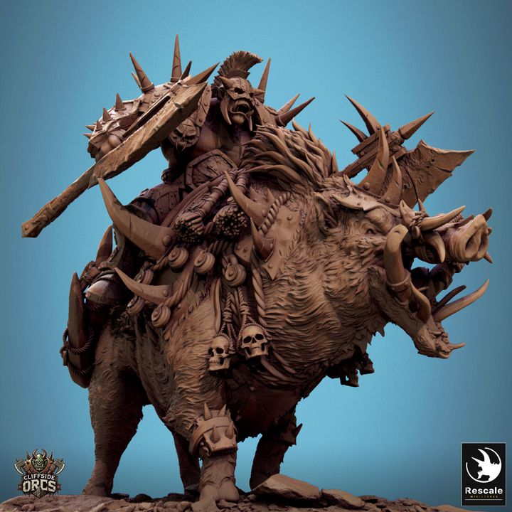 3D Printable Pack Orc Boar Mounted by Rescale Miniatures