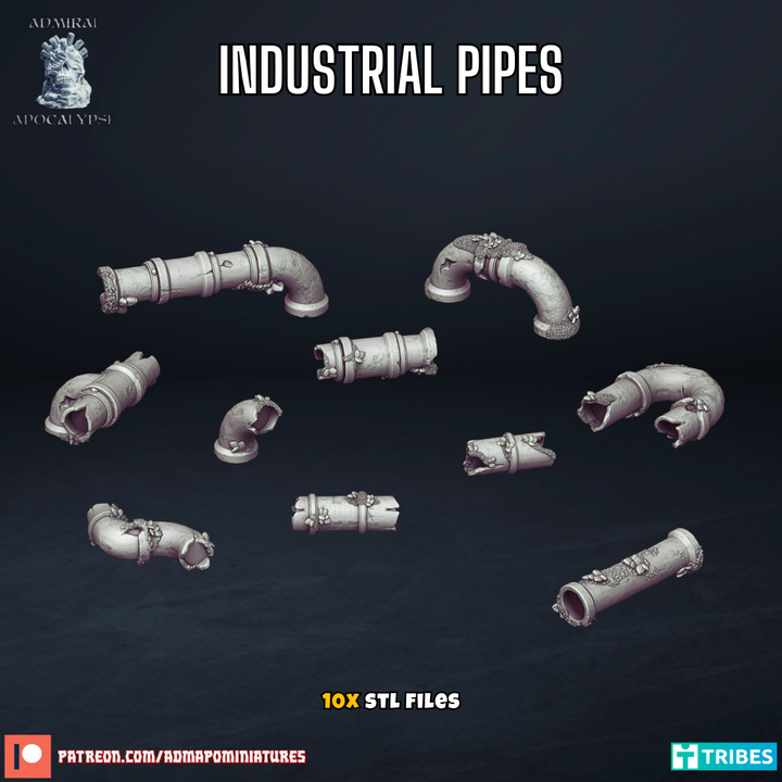 3D Printable Industrial Pipes (Pre-supported) by Admiral Apocalypse