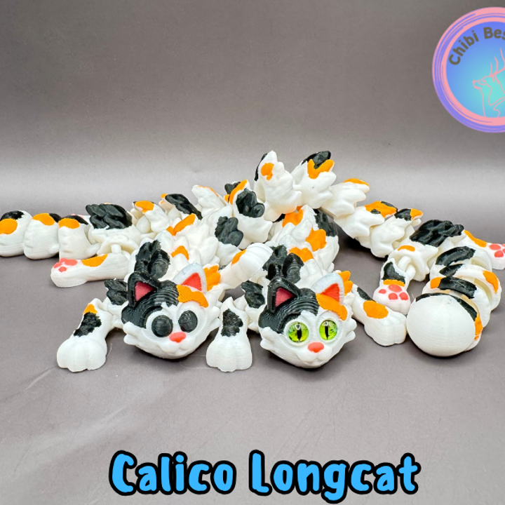 3D Printable Calico (Plain) Longcat flexi by ChibiBestiary