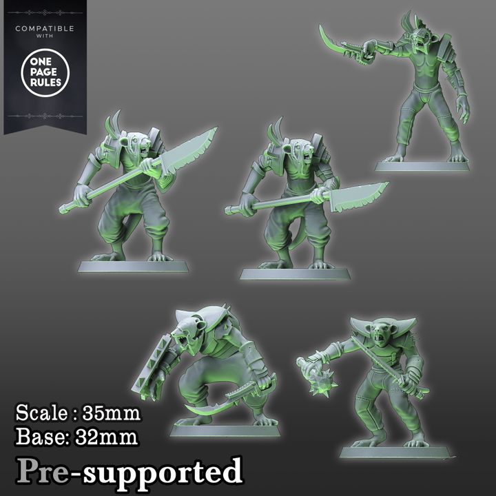 3D Printable Ratmen Warrior 5 miniatures by Imp3dsion