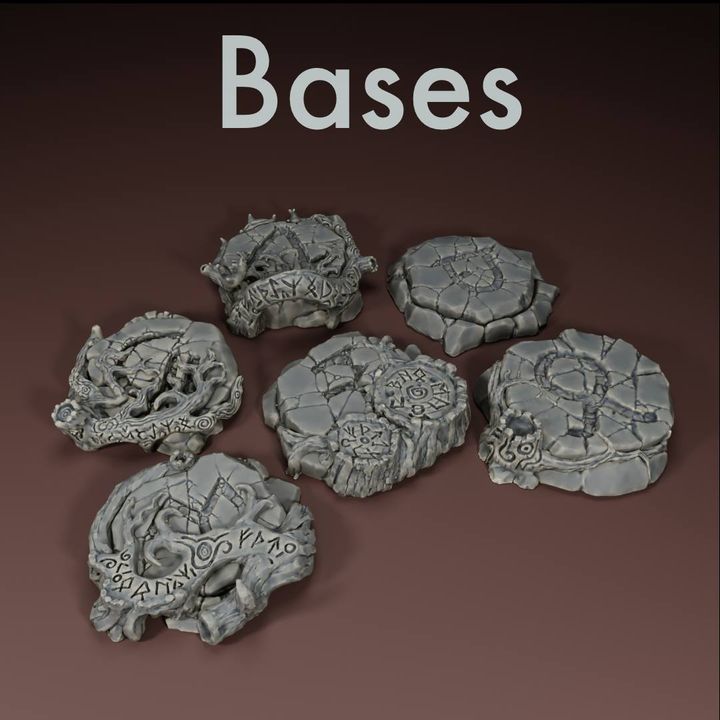 3D Printable Base, bases with overgrowth and runic stones. by StoneAxe ...