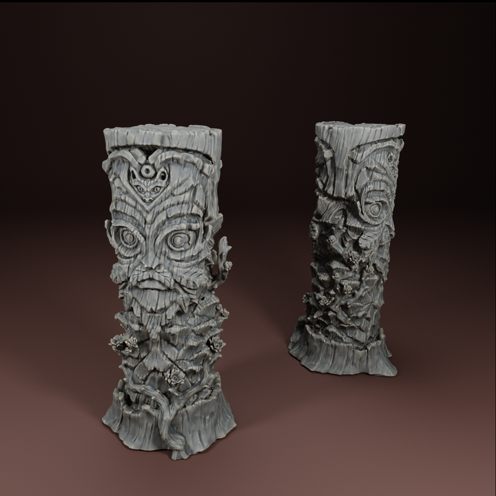 3D Printable 3 carved totems for any magic forest or table by StoneAxe ...
