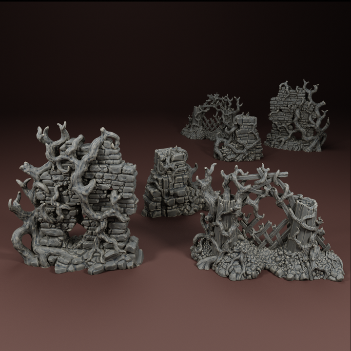 3D Printable set of 3 walls covered in thorny vines by Alexander Buryak
