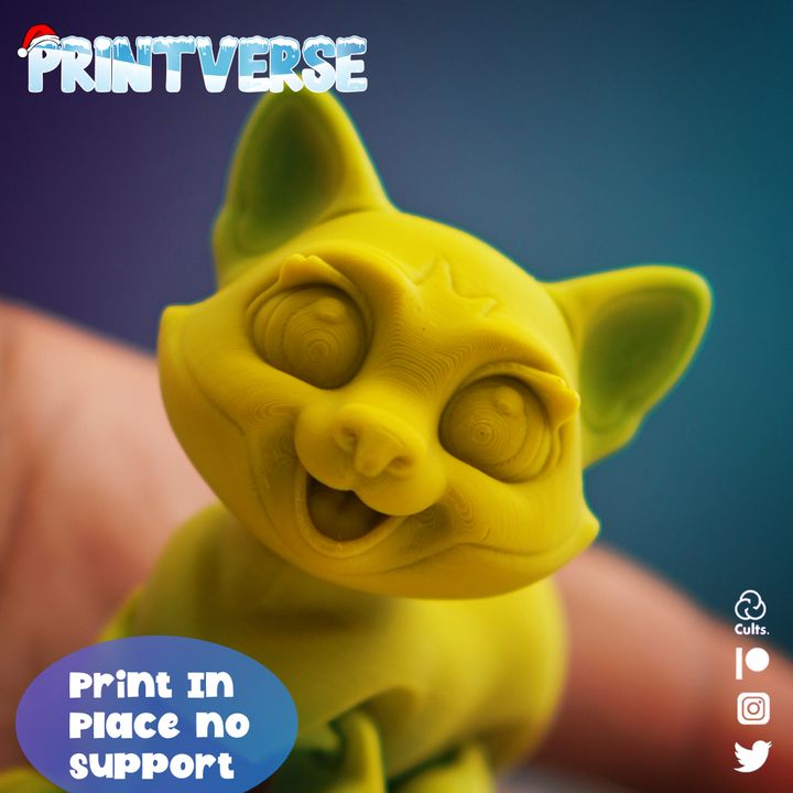 3D Printable Flexy Print In Place Siamese Kitten by Printverse