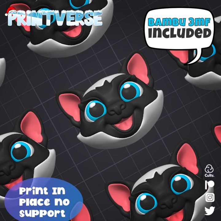 3D Printable Flexy Print In Place Siamese Kitten by Printverse